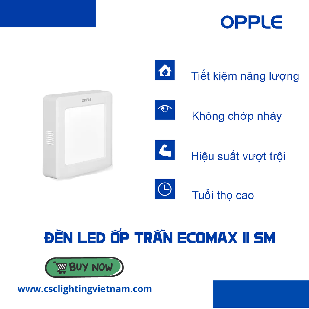 Đèn LED OPPLE Downlight Vuông EcoMax II SM ESII S150-12W-WH - Chính Hãng
