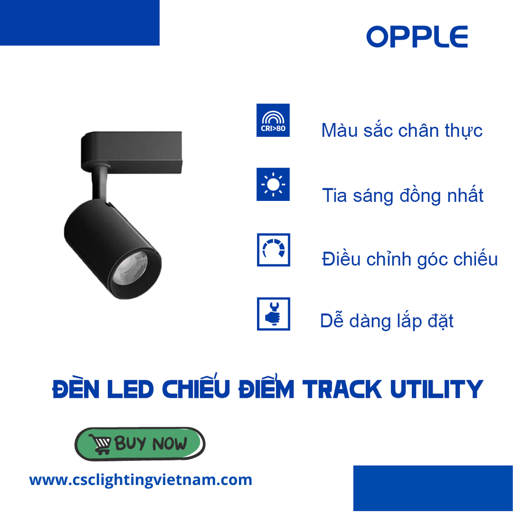 Đèn LED OPPLE Ray Rọi Spotlight Track Utility TR-U 7W Vỏ Đen- Chính Hãng