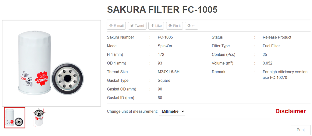 Lọc dầu vặn răng Sakura FC-1005