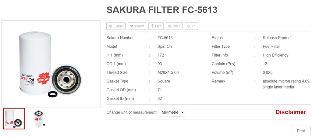 Lọc dầu vặn răng Sakura FC-5613