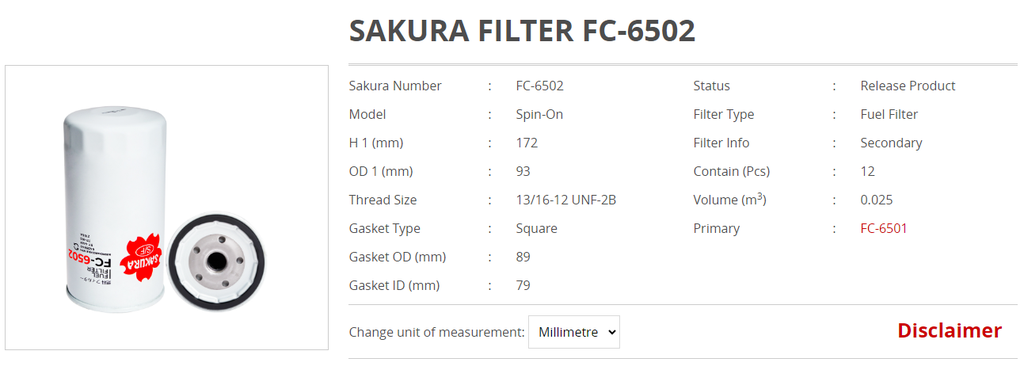 Lọc dầu vặn răng Sakura FC-6502