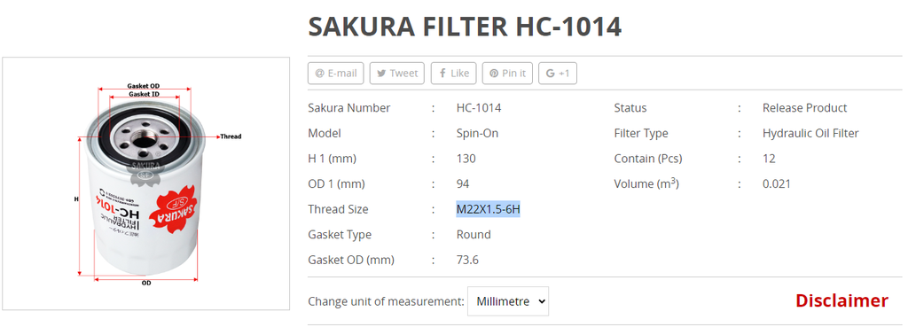 Lọc thủy lực vặn răng Sakura HC-1014