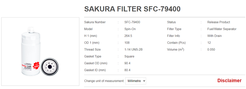 Lọc dầu tách nước vặn răng Sakura SFC-79400