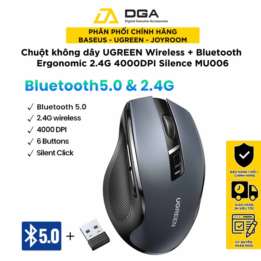 Chuột không dây UGREEN Ergonomic Wireless Bluetooth Mouse 2.4G 4000DPI ...