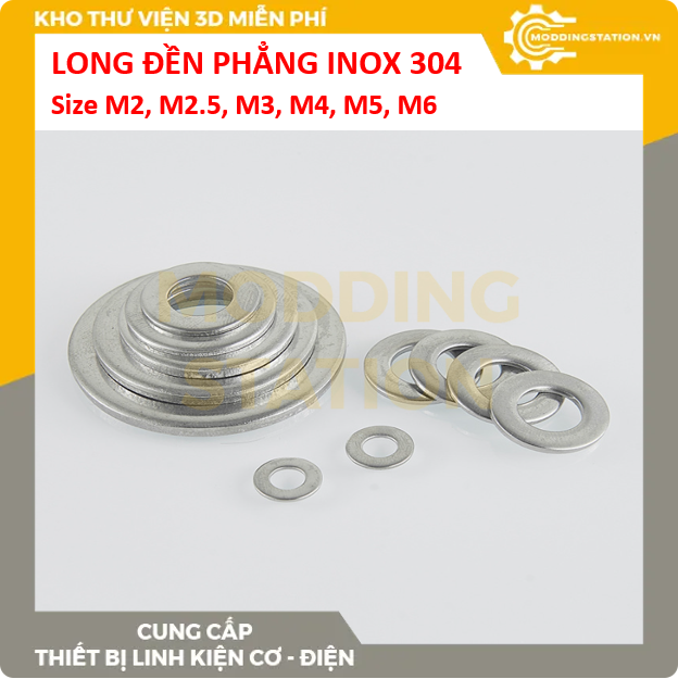 Long đền phẳng inox 304 size M8*16*1.5 | Modding Station
