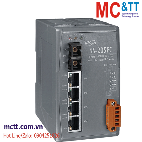 Switch công nghiệp 4 cổng Ethernet + 1 cổng Quang (Dual Fiber, Multi Mode, SC, 2KM) ICP DAS NS ...