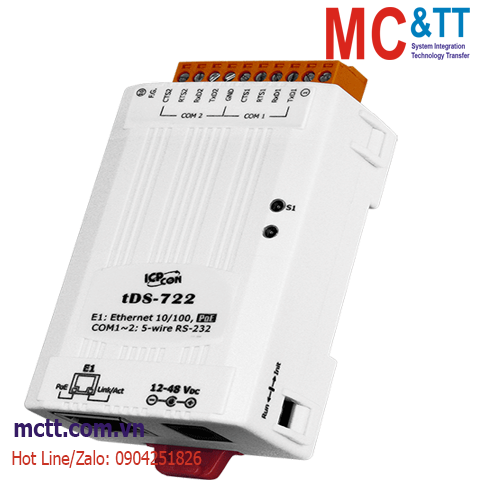 Bộ chuyển đổi 2 cổng COM RS-232 sang Ethernet ICP DAS tDS-722 CR | MC&TT Co., Ltd