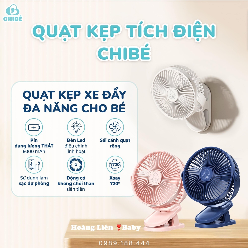 QUẠT KẸP TÍCH ĐIỆN CHIBE' CHÍNH HÃNG ( BẢO HÀNH 18 THÁNG)