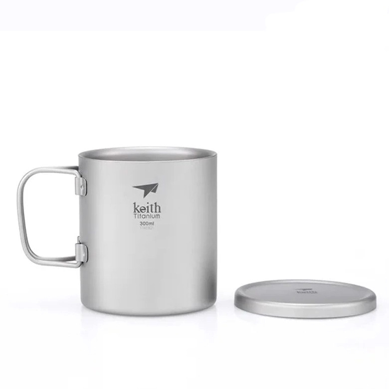Ca Keith Double-Wall Titanium Mug with Folding Handle and Lid 300ml ...