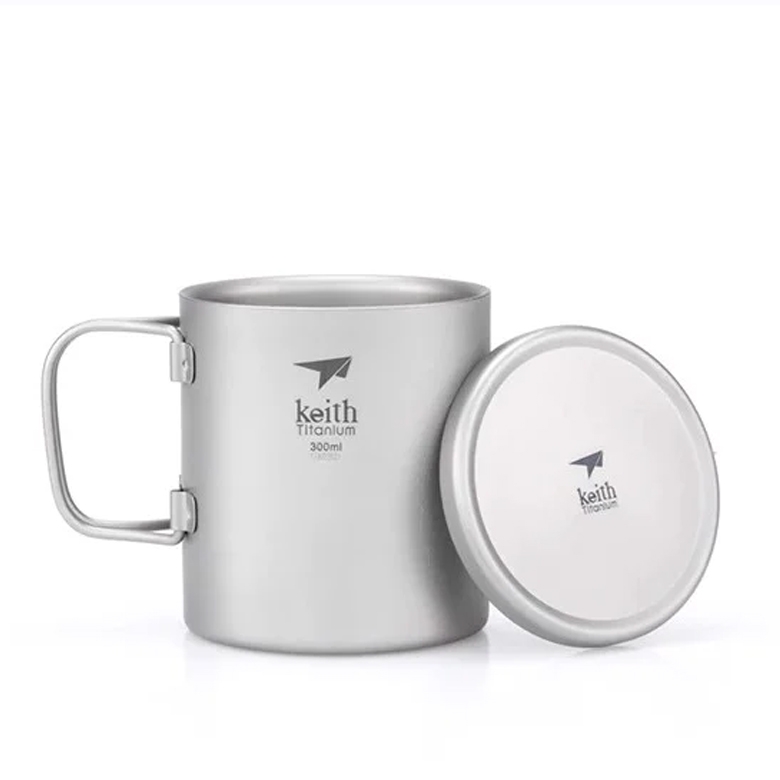 Ca Keith Double-Wall Titanium Mug with Folding Handle and Lid 300ml ...