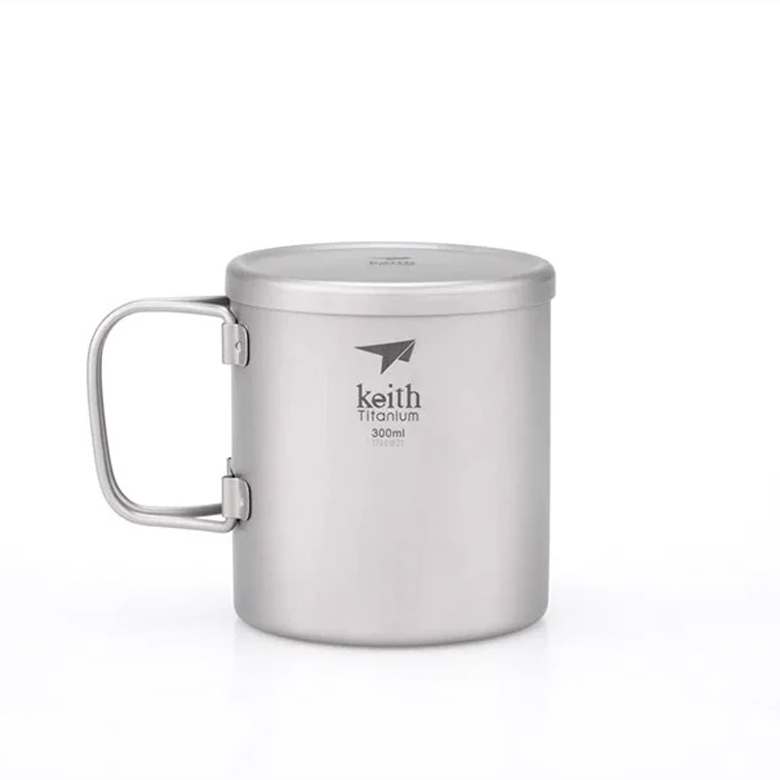 Ca Keith Double-Wall Titanium Mug with Folding Handle and Lid 300ml ...