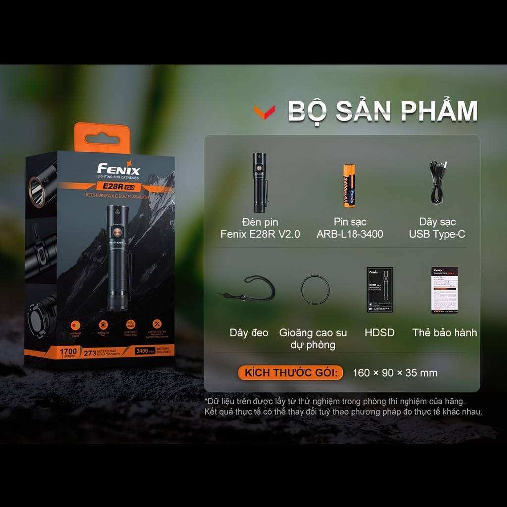 FENIX E28R V2.0 Đèn Pin Nhỏ Gọn Sáng 1700 lumen Chiếu Xa 273m Sạc USB C Pin Sạc 18650 3400mAh ...