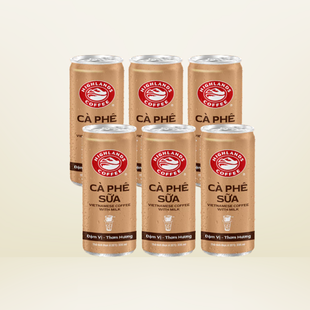 Cà phê sữa đóng lon Highlands Coffee - lốc 6 lon