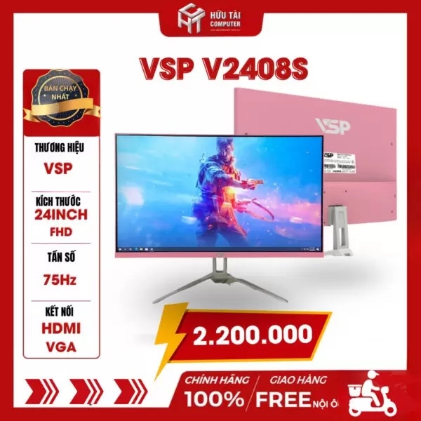Màn hình VSP V2408S Hồng ( 24 inch, Full-HD, IPS, 75HZ)