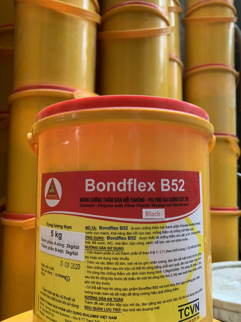 Buildmix Bondflex B52 5Kg Black - Chống thấm 2 thành phần gốc Xi măng + Polymer màu đen ...