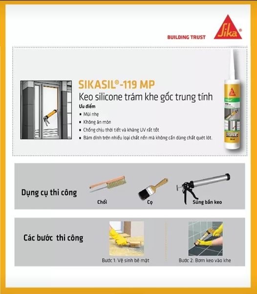 Sikasil 119MP - Keo Silicone trung tính. Dùng trong nhà và ngoài trời ...