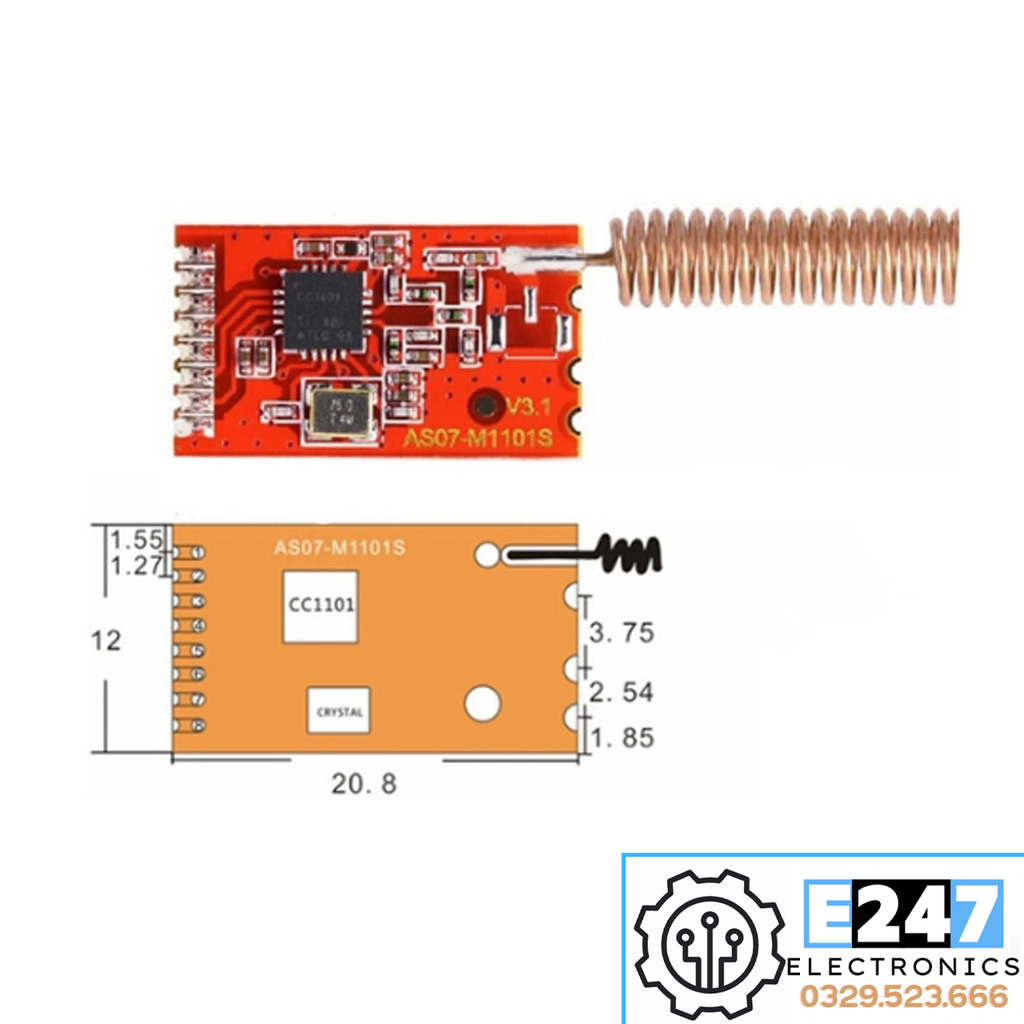 MODULE THU PHÁT RF CC1101 433MHZ 1KM SPI ( AS07-M1101S)