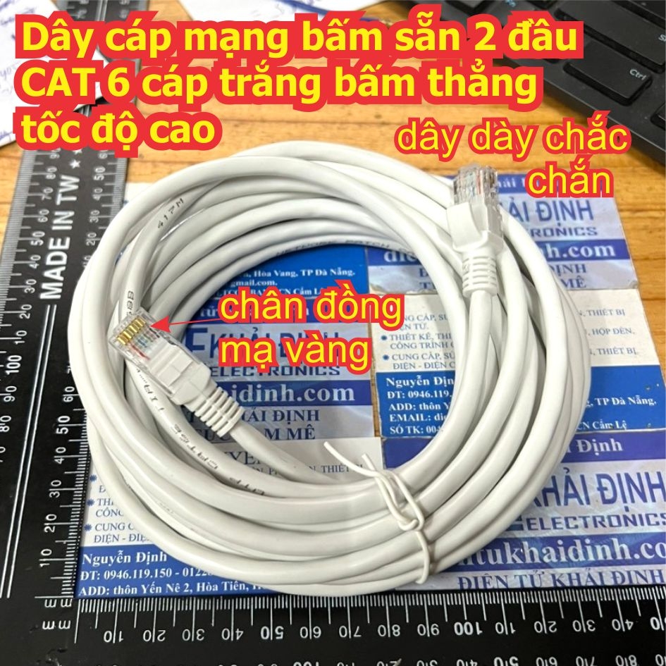 Dây cáp mạng bấm sẵn 2 đầu CAT 6 cáp trắng bấm thẳng tốc độ cao dài 5m ...