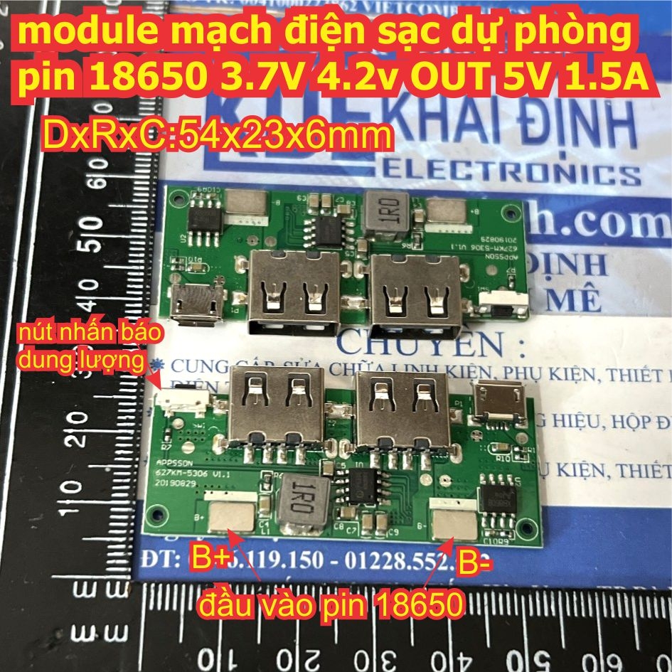 module mạch điện sạc dự phòng pin 18650 3.7V 4.2v OUT 5V 1.5A kde1670