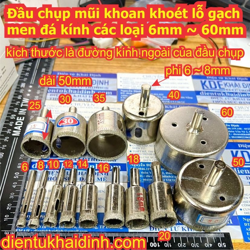 5 cái Đầu chụp mũi khoan khoét lỗ gạch men đá kính 6mm 8mm 10mm 12mm ~ 60mm kde5244