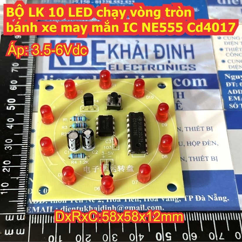 BỘ Linh Kiện 10 LED chạy vòng tròn ngẫu nhiên bánh xe may mắn IC NE555 CD4017 kde9649