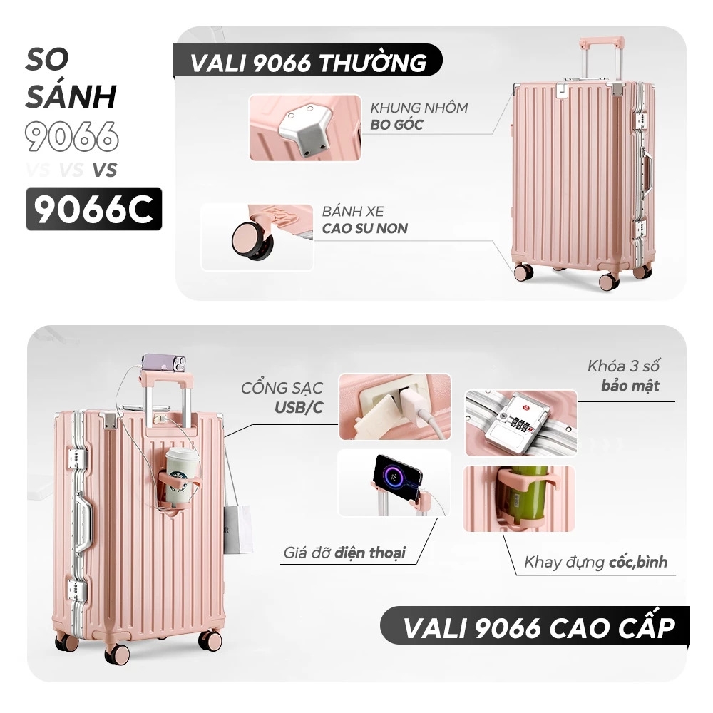 Vali Khung Nhôm Bamozo 9066C Cao Cấp