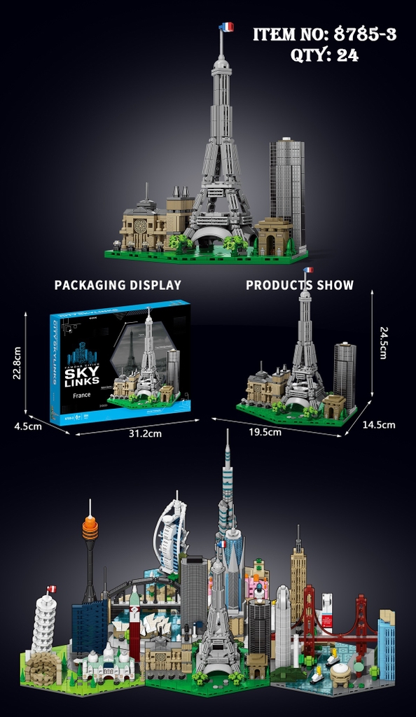 8785-3 HỘP LOGO RÁP MÔ HÌNH THÀNH PHỐ PHÁP 584 MIẾNG