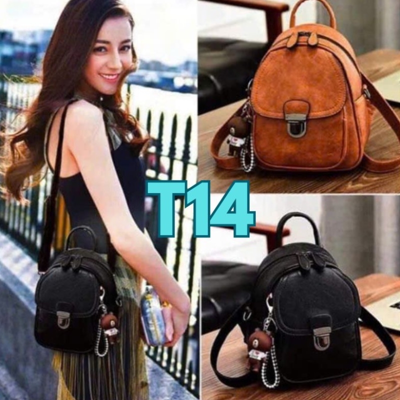 T14: Balo Mini Da Mềm Đẹp Classic Đeo 2 Kiểu Balo Và Túi Đeo Chéo Móc ...