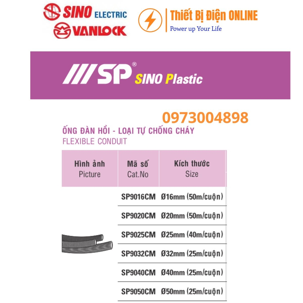Ống ruột gà đàn hồi PVC D20 SP SINO SP9020CM Flexible CONDUIT luồn dây