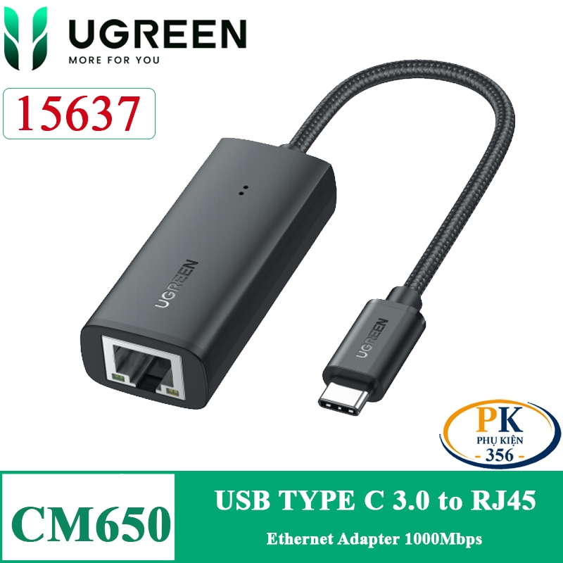 Ugreen 15637 USB type C to lan RJ45 1000Mbps Ethernet Adapter CM650 | Phụ kiện 356