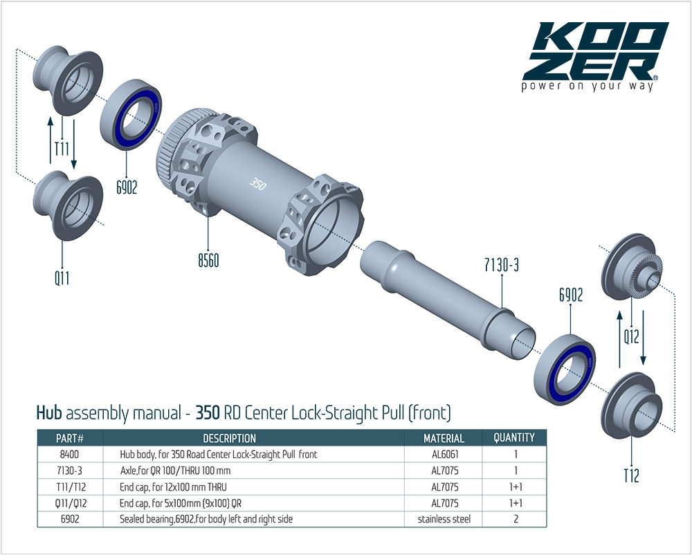 Bộ Hub KOOZER 350 Ratchet 40T 24 Lỗ - Phanh Đĩa Centerlock - Tăm Thẳng