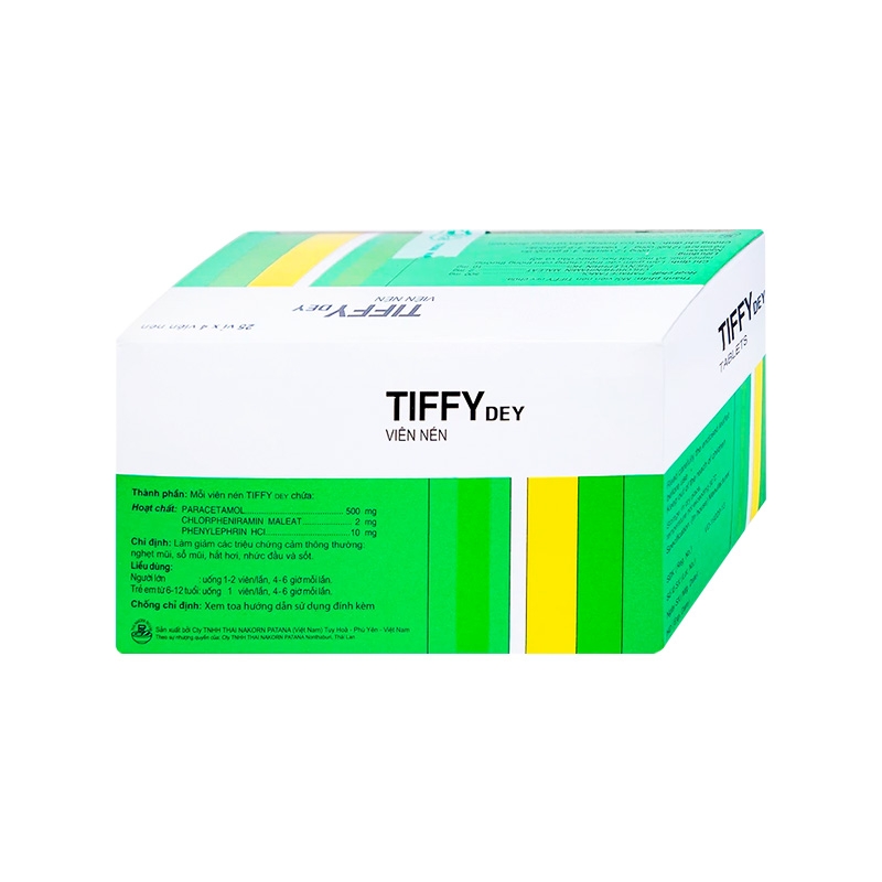 Thuốc Tiffy Dey điều trị cảm cúm, nghẹt mũi(hộp 25 vỉ x 4 viên)