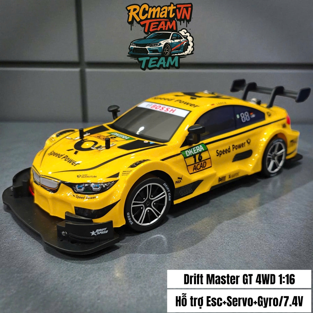 Xe RC Drift Điều Khiển 1/16 4WD Có Gyro Servo, Pin 7.4V, PVC Chống Va ...