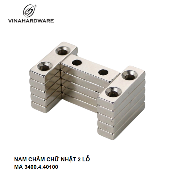 Nam Châm Chữ Nhật 2 Lỗ 40 × 10 × 3 mm – Mã 3400.4.40100 | vinahardware