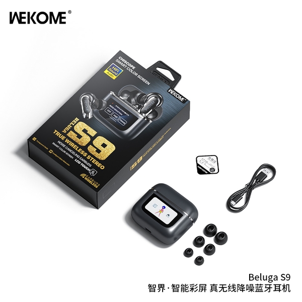 Tai nghe Bluetooth TWS Wekome Beluga S9 V5.5, Chống ồn ANC và ENC, pin 6H, màn hình LCD điều ...