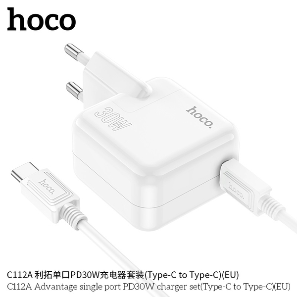 Bộ cốc cáp sạc Hoco C112A TypeC to TypeC PD 30W, QC3.0 (Trắng) Nhất Tín ...