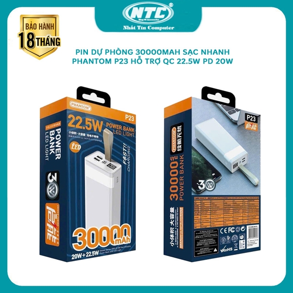 Pin dự phòng sạc nhanh PHANTOM P23 dung lượng 30000mAh kèm cáp VOOC có ...