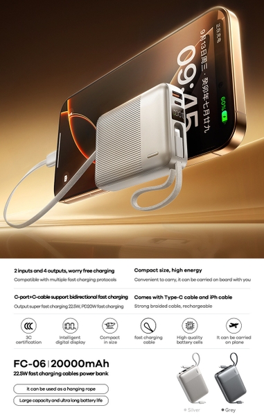 [3C / CCC] Pin dự phòng REMAX FC-06 20000mAh USB-A / TypeC PD / TypeC ...