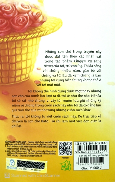 Sách - Con chó nhỏ mang giỏ hoa hồng