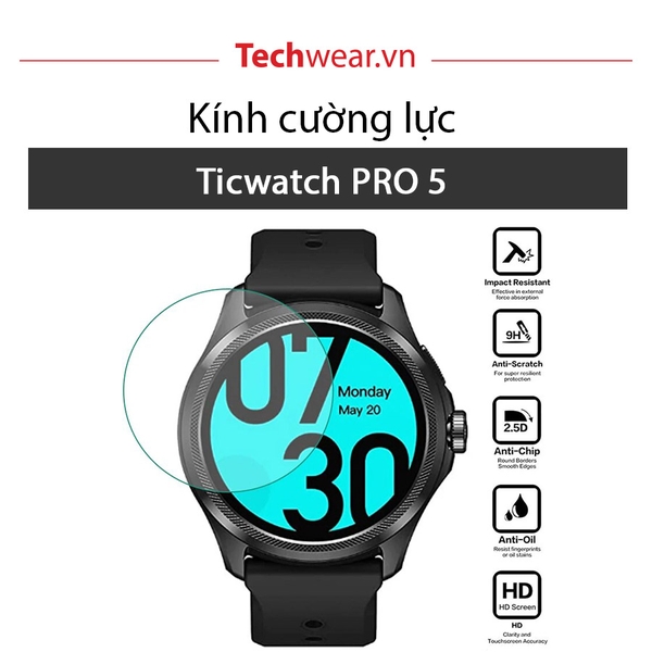 【Sale 50%】dán kính cường lực đồng hồ Ticwatch Pro 5 | Techwear.VN
