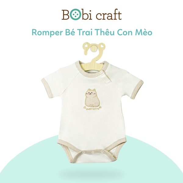 Romper Bé Trai/Gái Thêu Con Mèo | Bobi Craft | The Art of Big Dreams