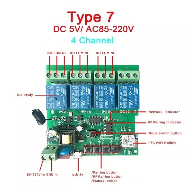 Công tắc WIFI 4 kênh Tuya DC 7- 32V điều khiển qua wifi + RF | Giải ...