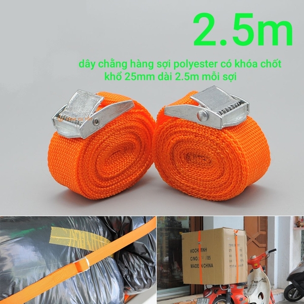 Dây buộc hàng sợi polyester 2.5mm có khóa chốt khổ 25mm dài 2.5m | Giải ...