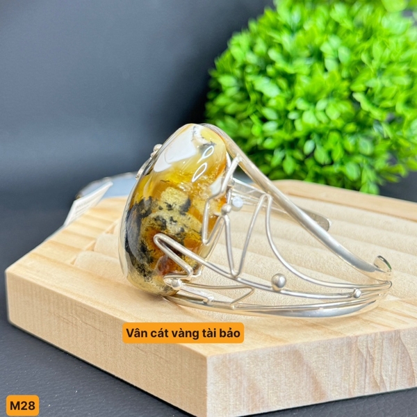 Lắc tay bạc hổ phách bạch ánh xanh galuboi M28 HỔ PHÁCH NGA PHẠM