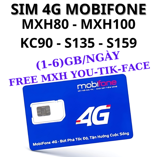 { Đã có tháng đầu } Sim 4G/5G Mobifone MXH80-MXH100-KC90-S135-S159 Tặng ...