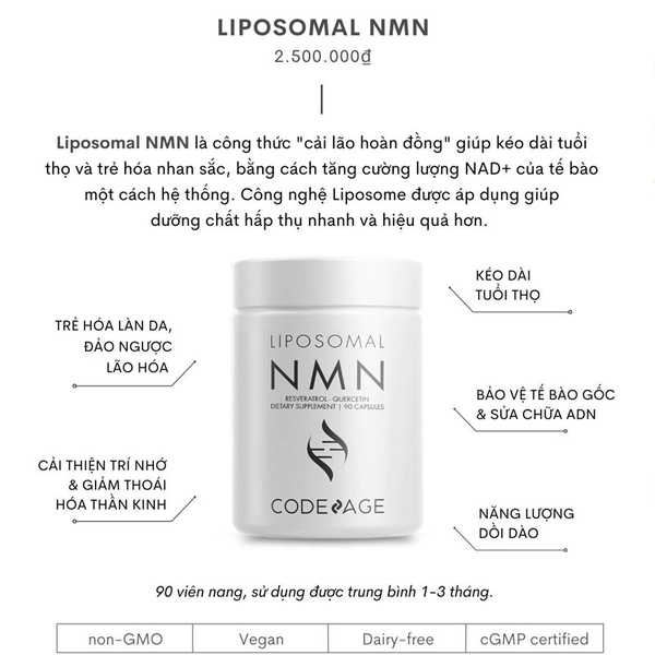 Viên Uống Chống Lão Hóa Codeage Liposomal Nmn 90V - hàng cty