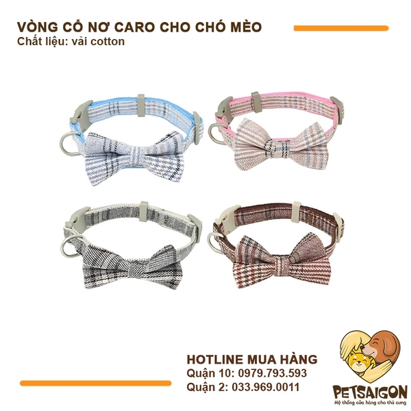 Vòng Cổ Cho Chó Mèo - Vòng Cổ Nơ Caro Cho Chó Mèo
