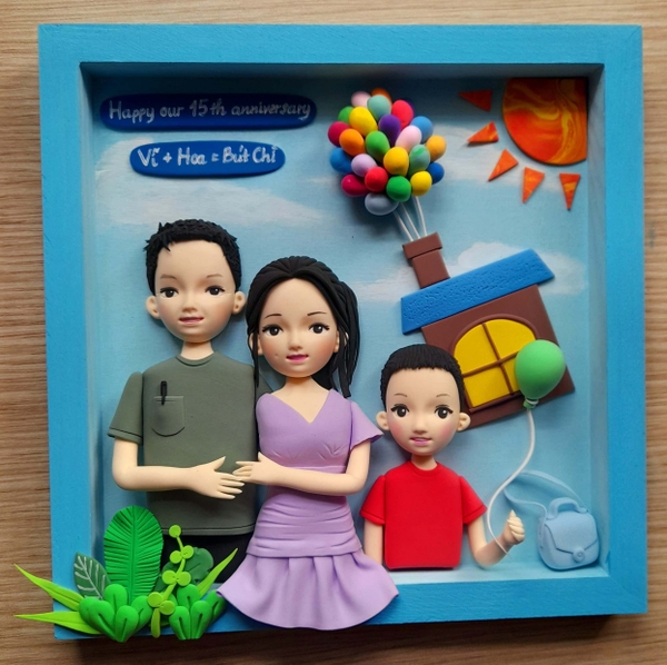 Tranh đất sét tự khô (ảnh 3 người) Cổ & Cũ Gift