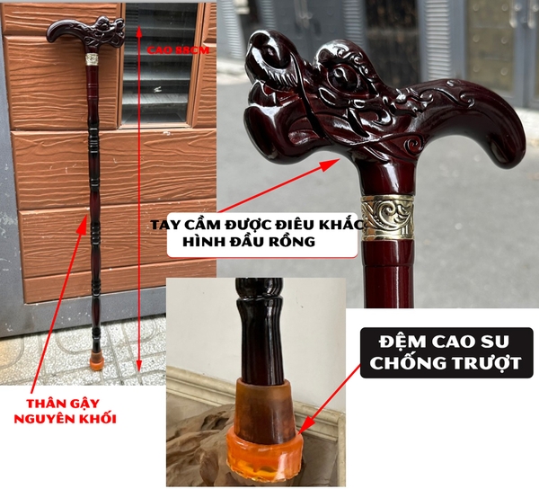 [Loại cao cấp] Gậy Gỗ Batoong Chống Cho Người Già - Tay cầm điêu khắc ...