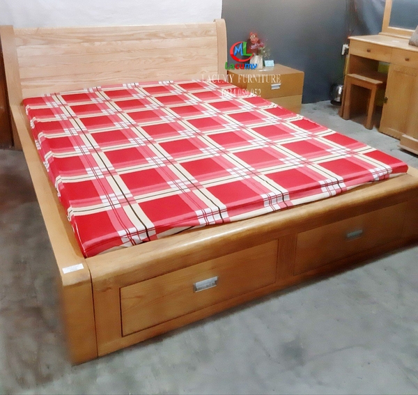 GIƯỜNG KIỂU NHẬT ĐẦU GIƯỜNG RON THẲNG GỖ TẦN BÌ (SỒI NGA) HK ĐUÔI -GN06(1m8)